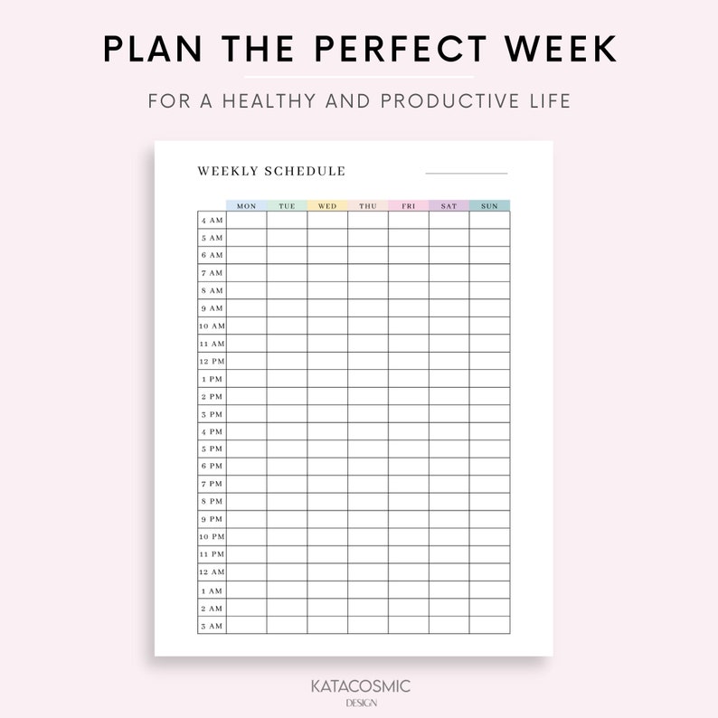 Weekly Schedule Printable Weekly Timetable Weekly Organizer - Etsy