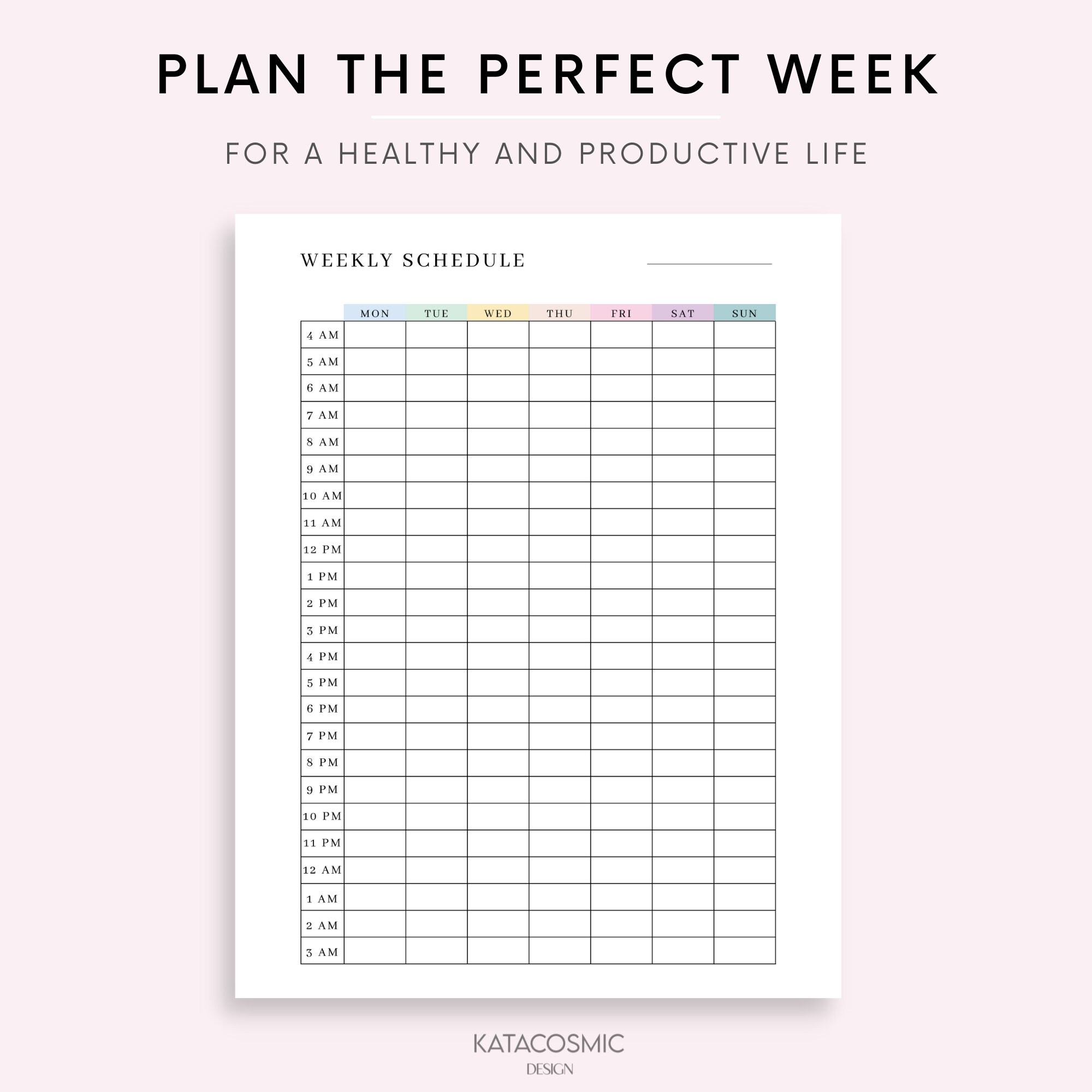 Weekly Schedule Printable Weekly Timetable Weekly Organizer - Etsy