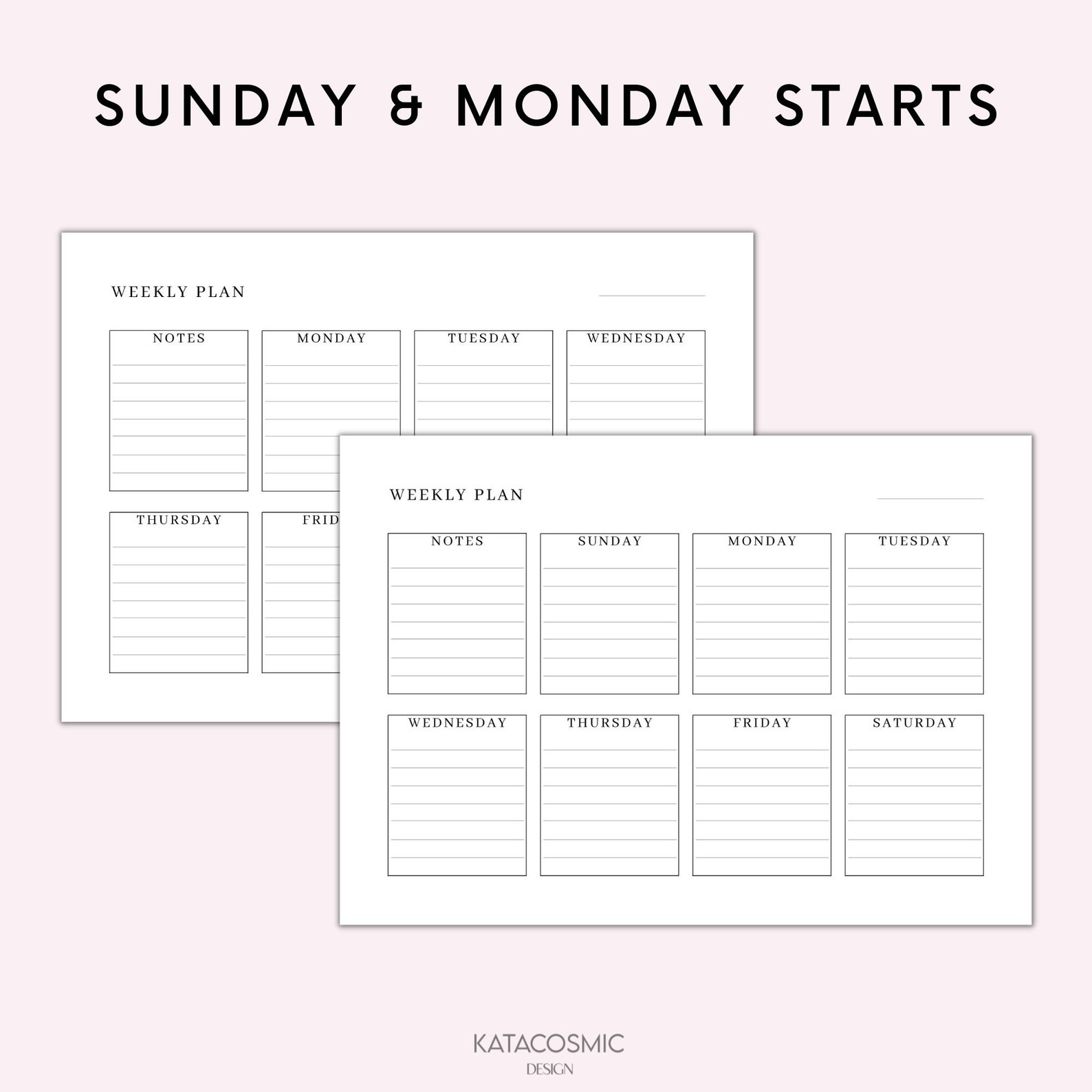 Weekly Planner Printable Landscape, Minimalist Weekly Schedule, Week at ...