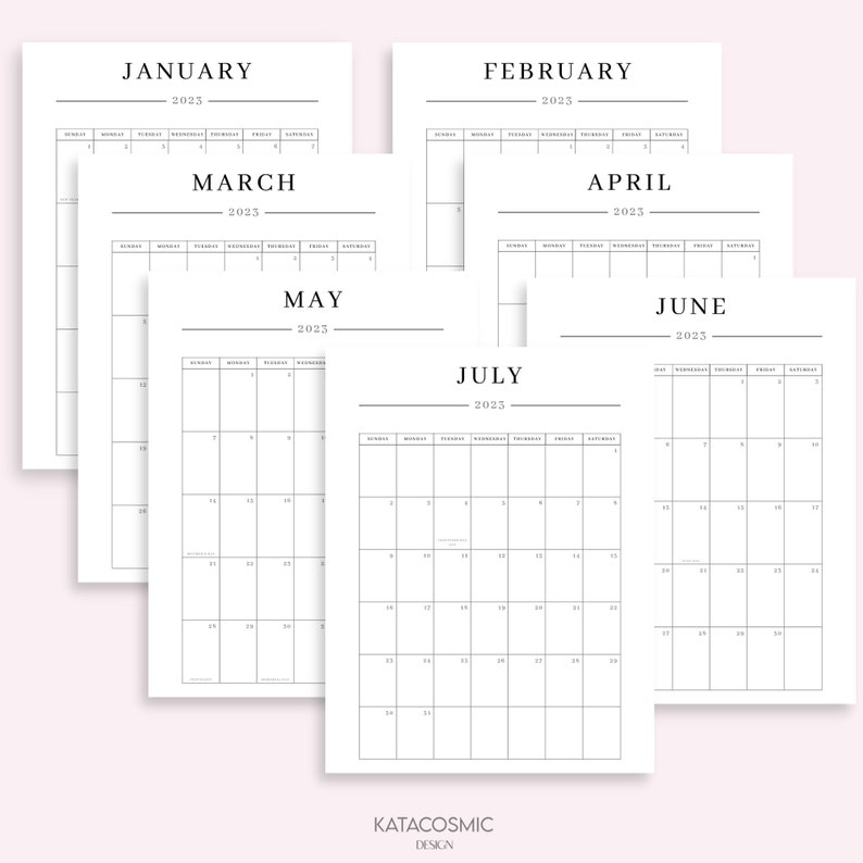 Minimalist 2023 Printable Calendar With Holidays Simple - Etsy