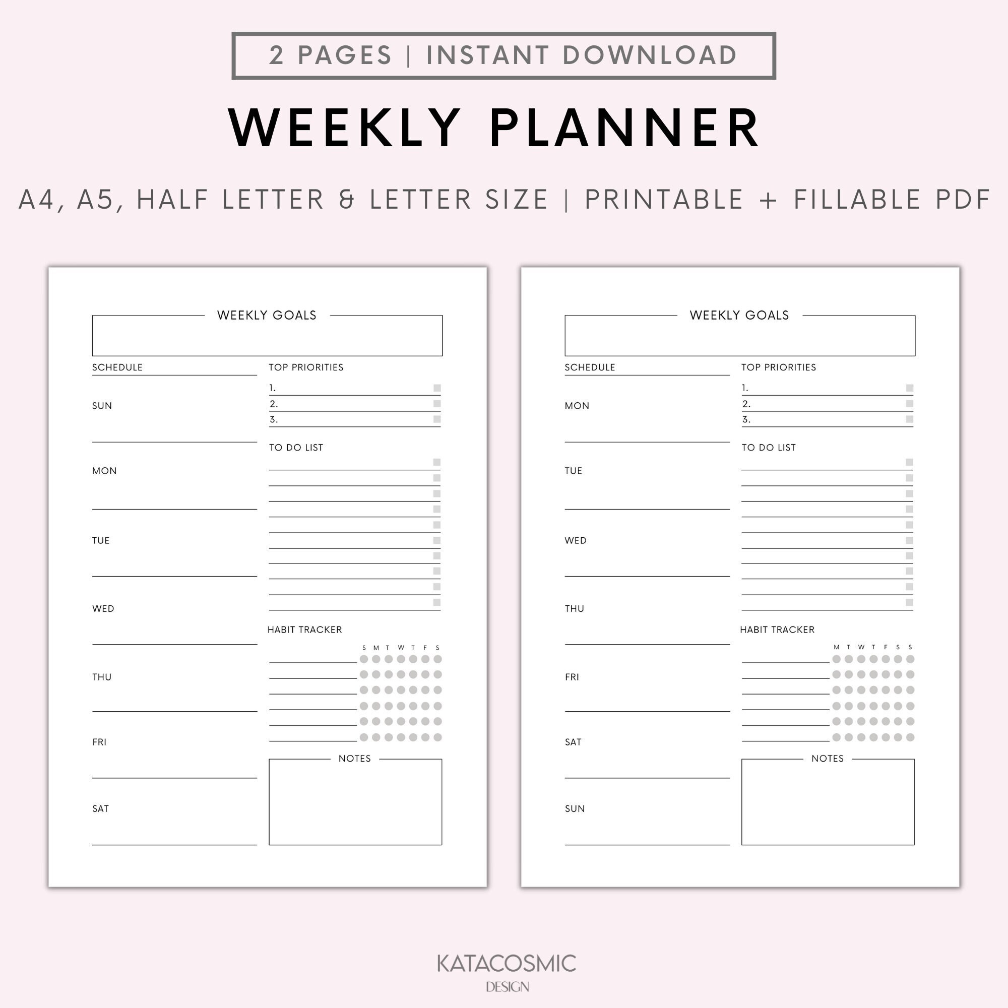 Editable Weekly to Do List, Minimalist Weekly Planner Printable, Weekly ...