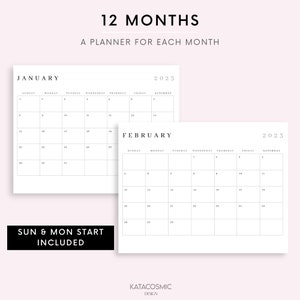 2023 Calendar Printable, Digital Monthly Planner, Minimalist Calendar ...