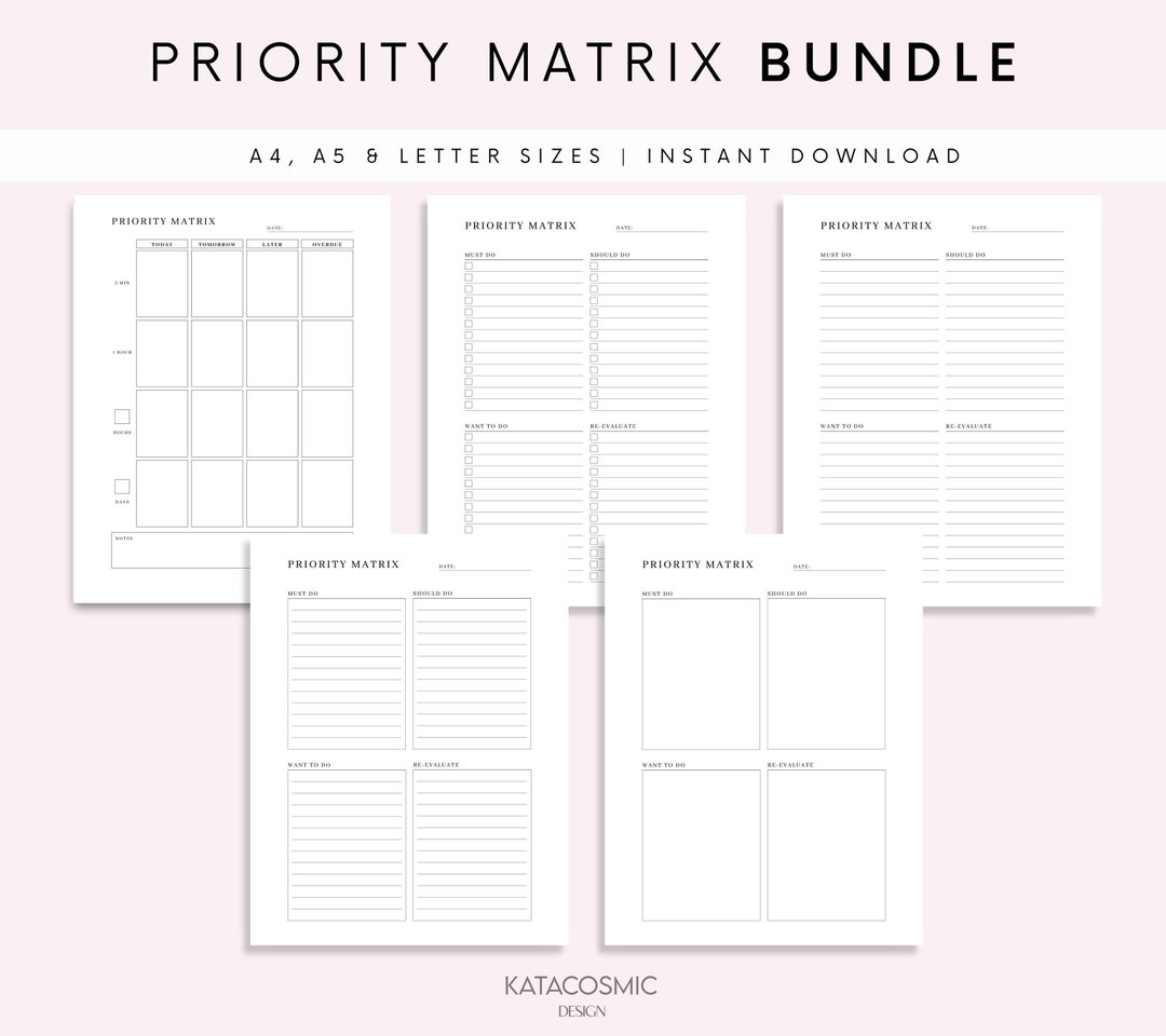 Task Priority Matrix Eisenhower Matrix Decision Matrix Productivity Planner Action Planner