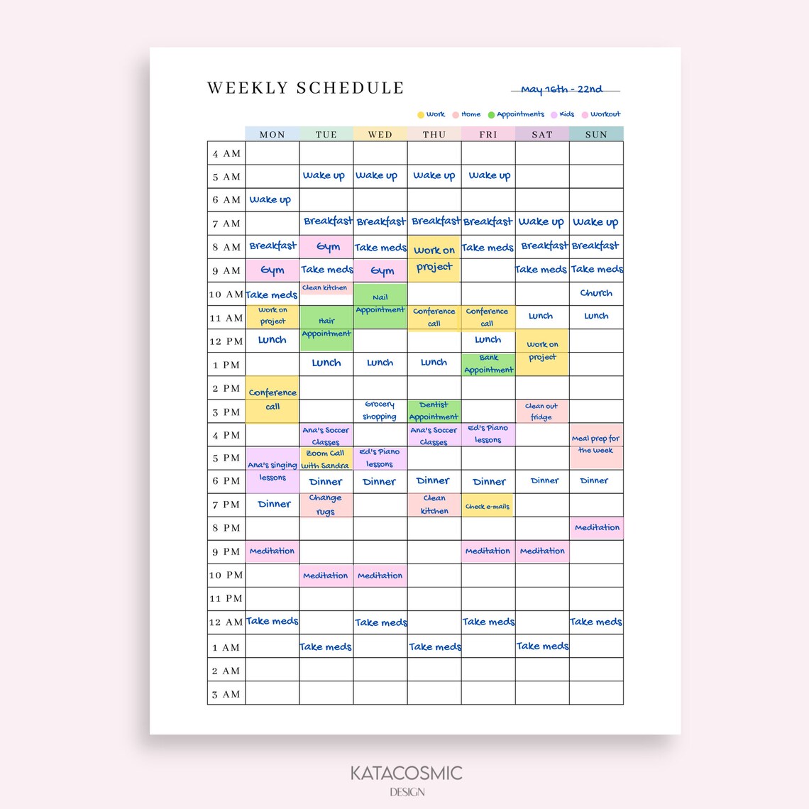 Weekly Schedule Printable Weekly Timetable Weekly Organizer - Etsy