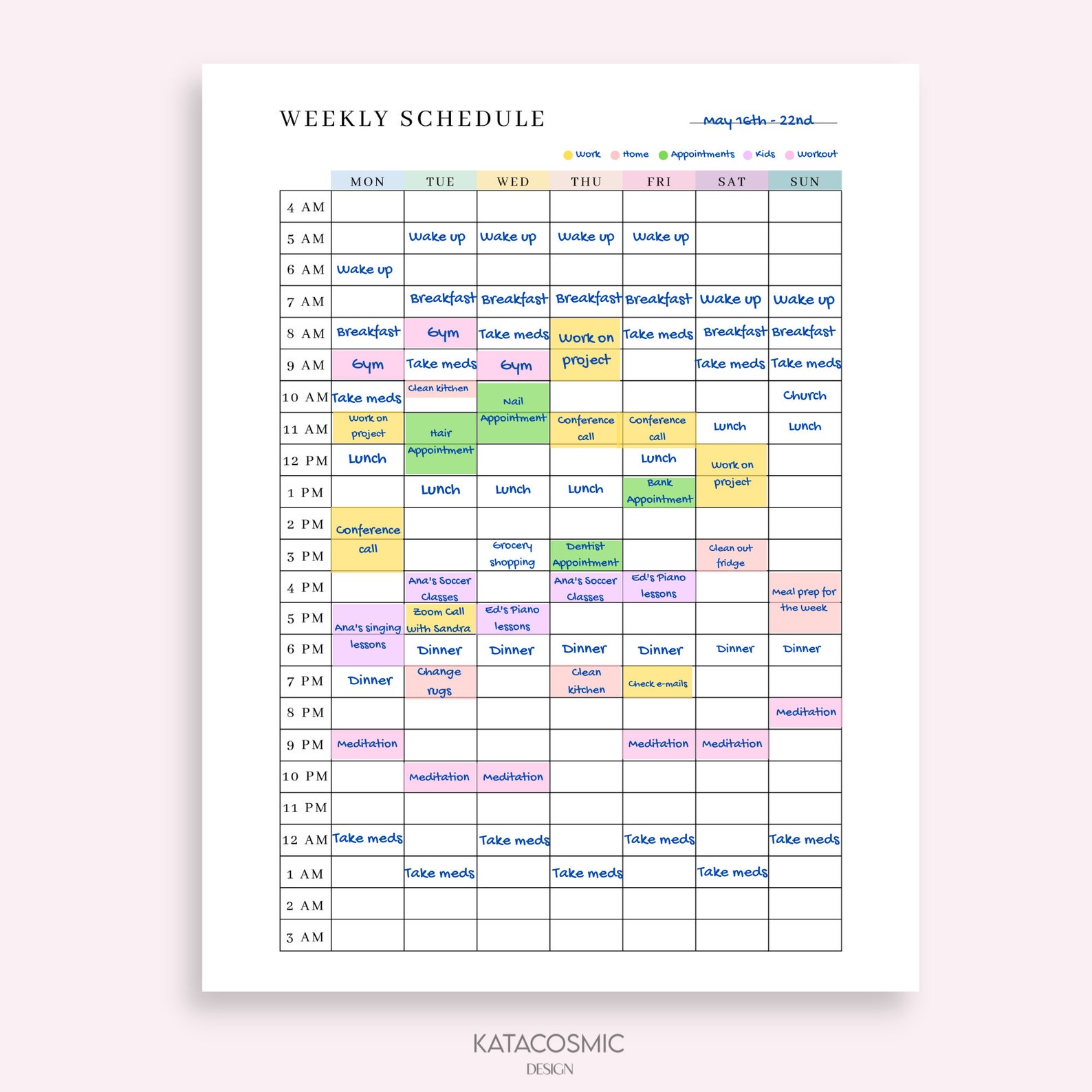 Weekly Schedule Printable Weekly Timetable Weekly Organizer - Etsy