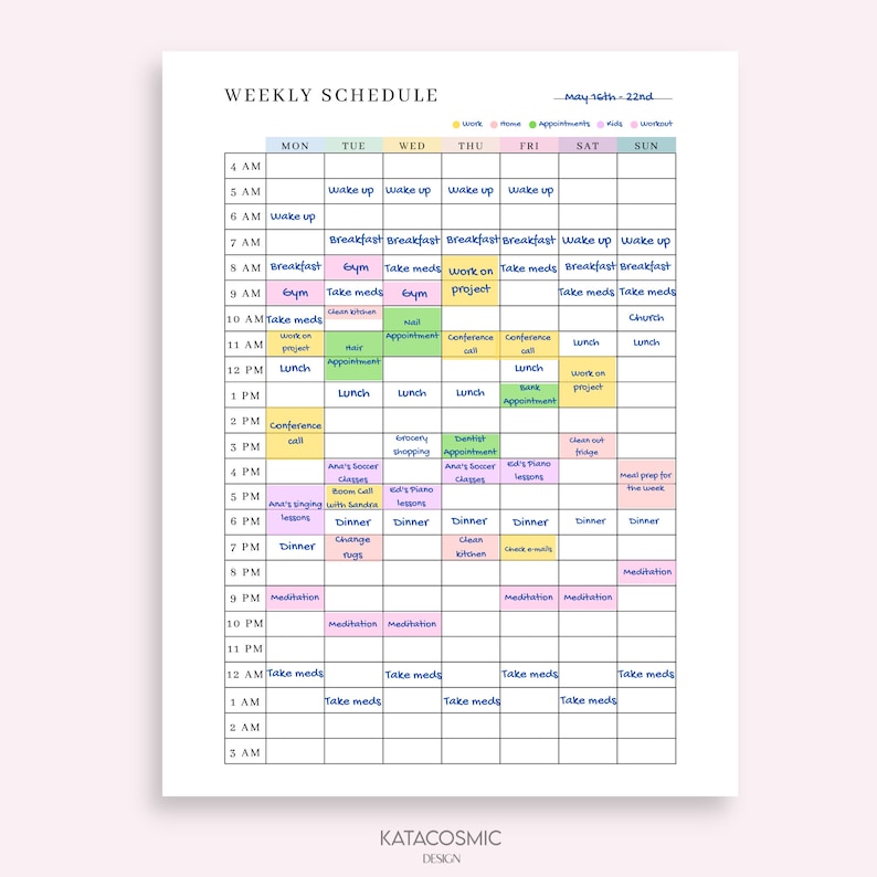 Weekly Schedule Printable Weekly Timetable Weekly Organizer - Etsy