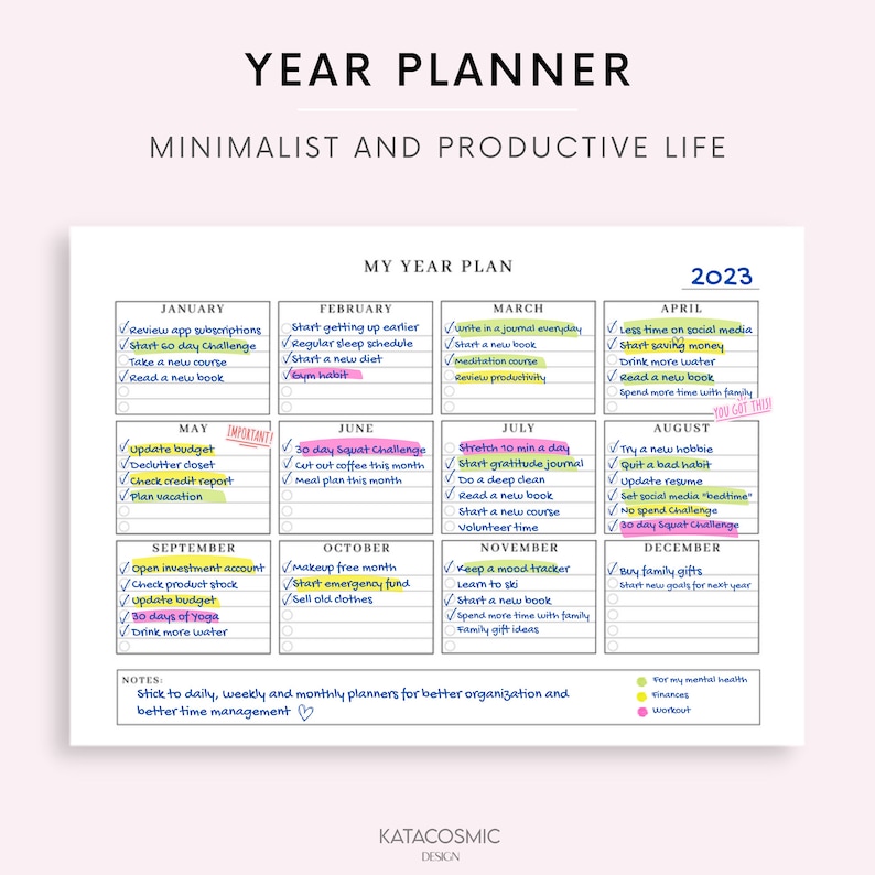 Yearly Tasks Printable Landscape Yearly to Do List - Etsy