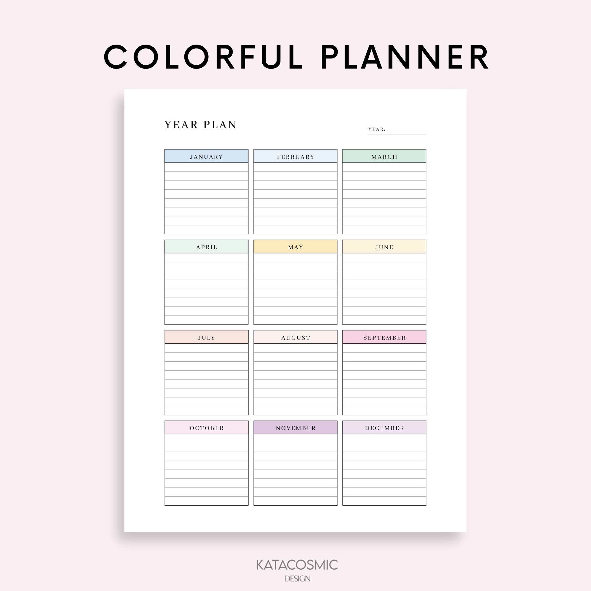Editable Yearly Planner, Printable Yearly Overview on One Page, Year at ...
