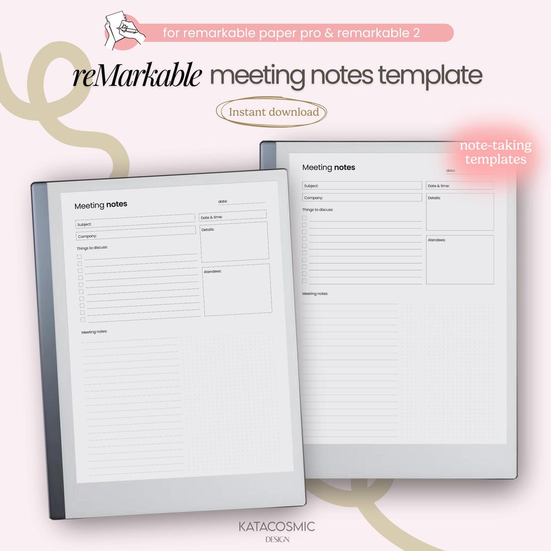 Meeting Notes Template for Remarkable 2, Meeting Minutes, Meeting ...