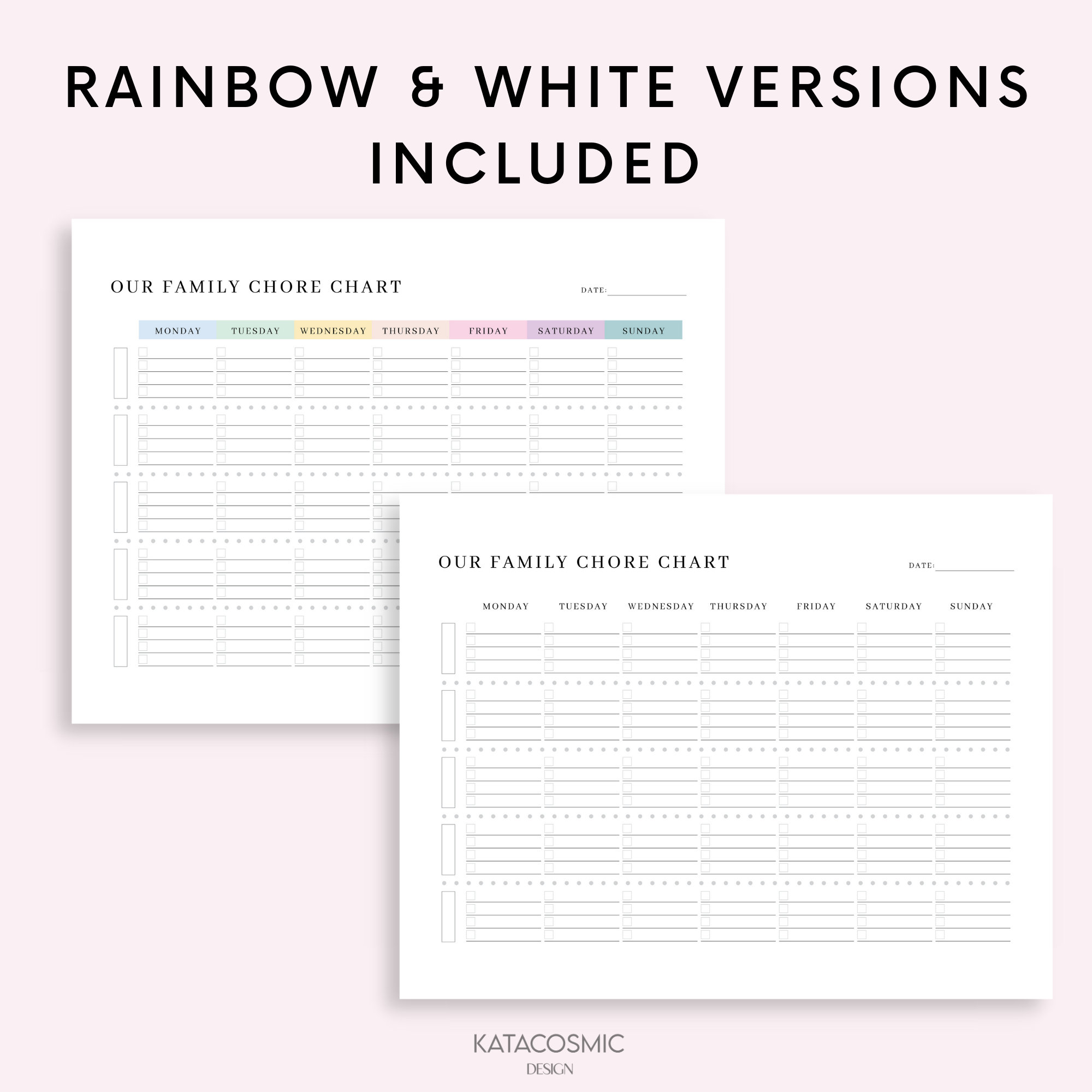 Colorful Family Chore Chart, Editable Family Planner Printable, Weekly ...