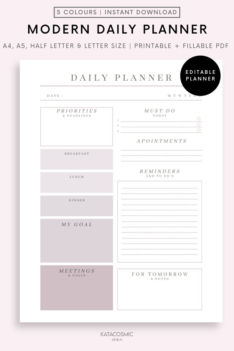 EDITABLE DAILY PLANNER to Do List Printable Productivity - Etsy