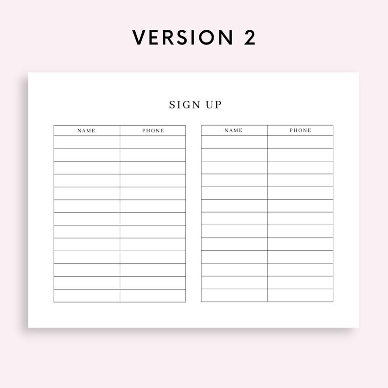 Minimalist Sign up Sheet, 3 Email Sign up Forms, PRINTABLE Sign Up ...