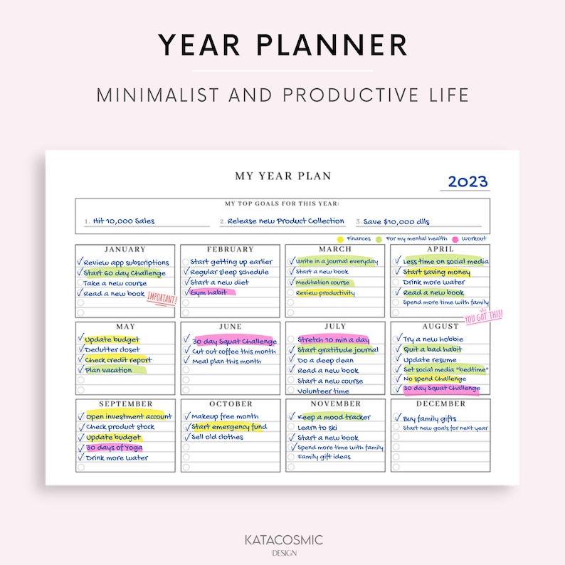 Yearly Tasks Printable Landscape Yearly to Do List - Etsy