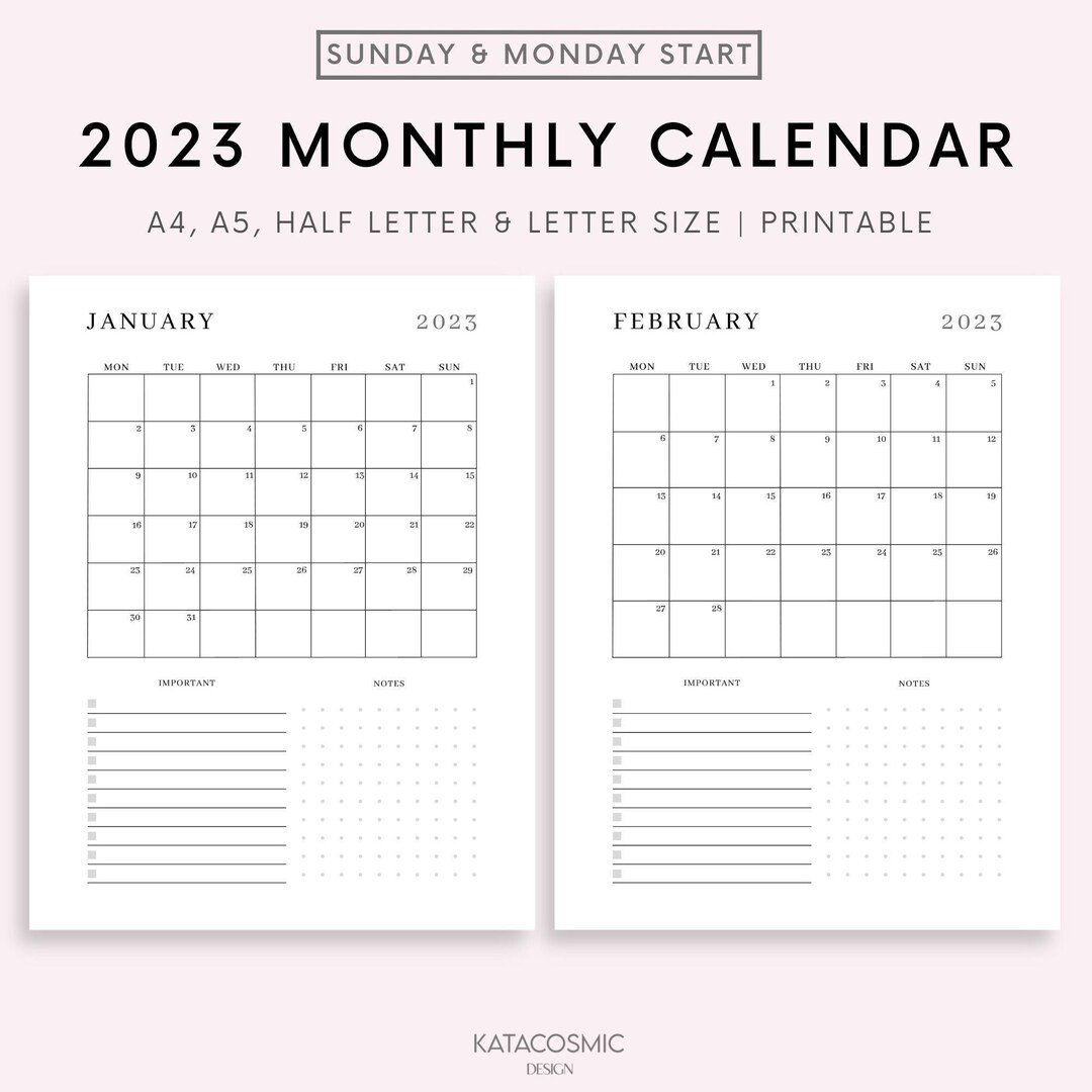 Digital 2023 Monthly Calendar for Goodnotes, Desk Calendar, Minimalist ...