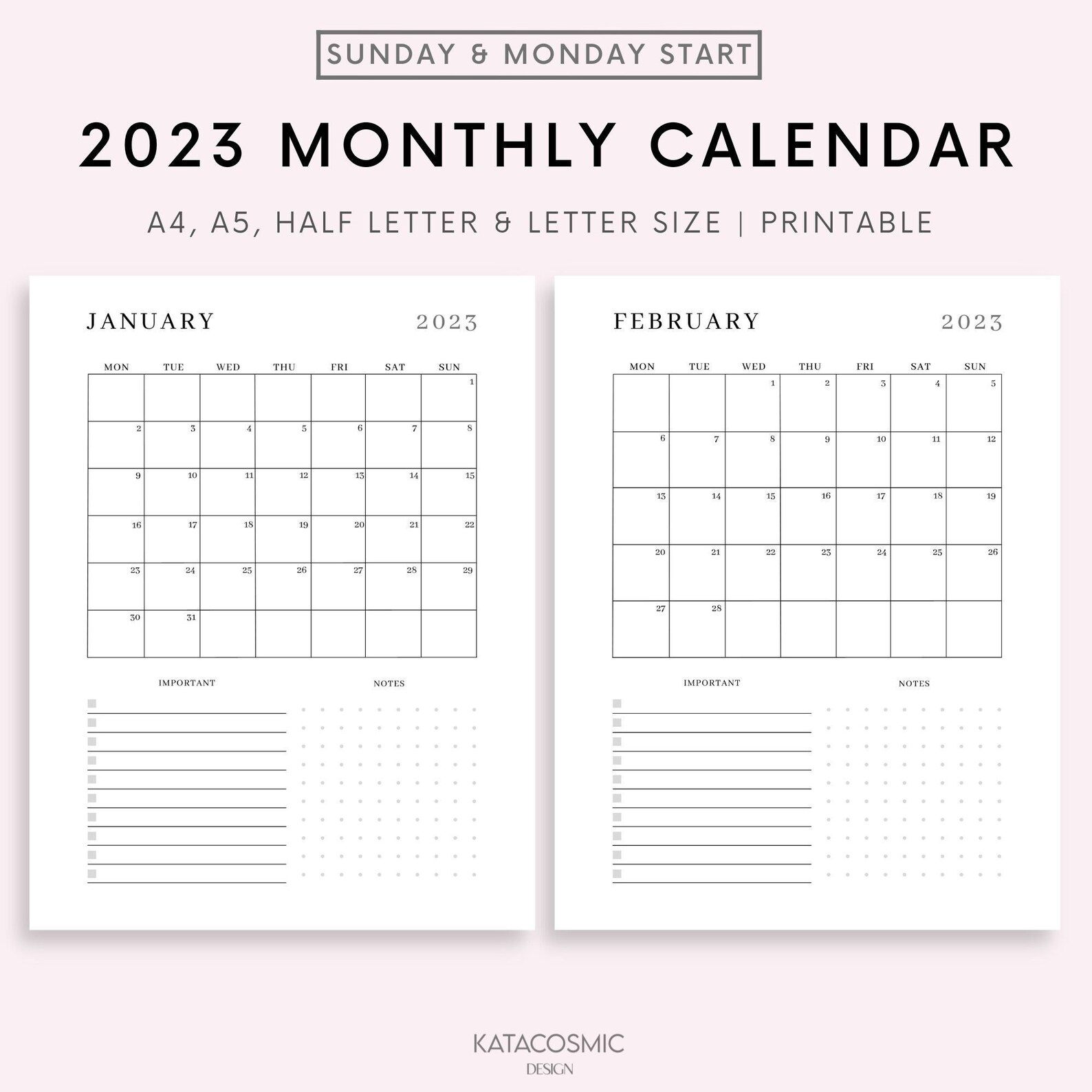 Digital 2023 Monthly Calendar for Goodnotes, Desk Calendar, Minimalist ...