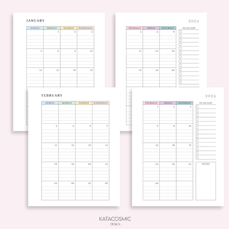 2024 Monthly Lined Calendar Printable Dated Month on 2 Pages - Etsy