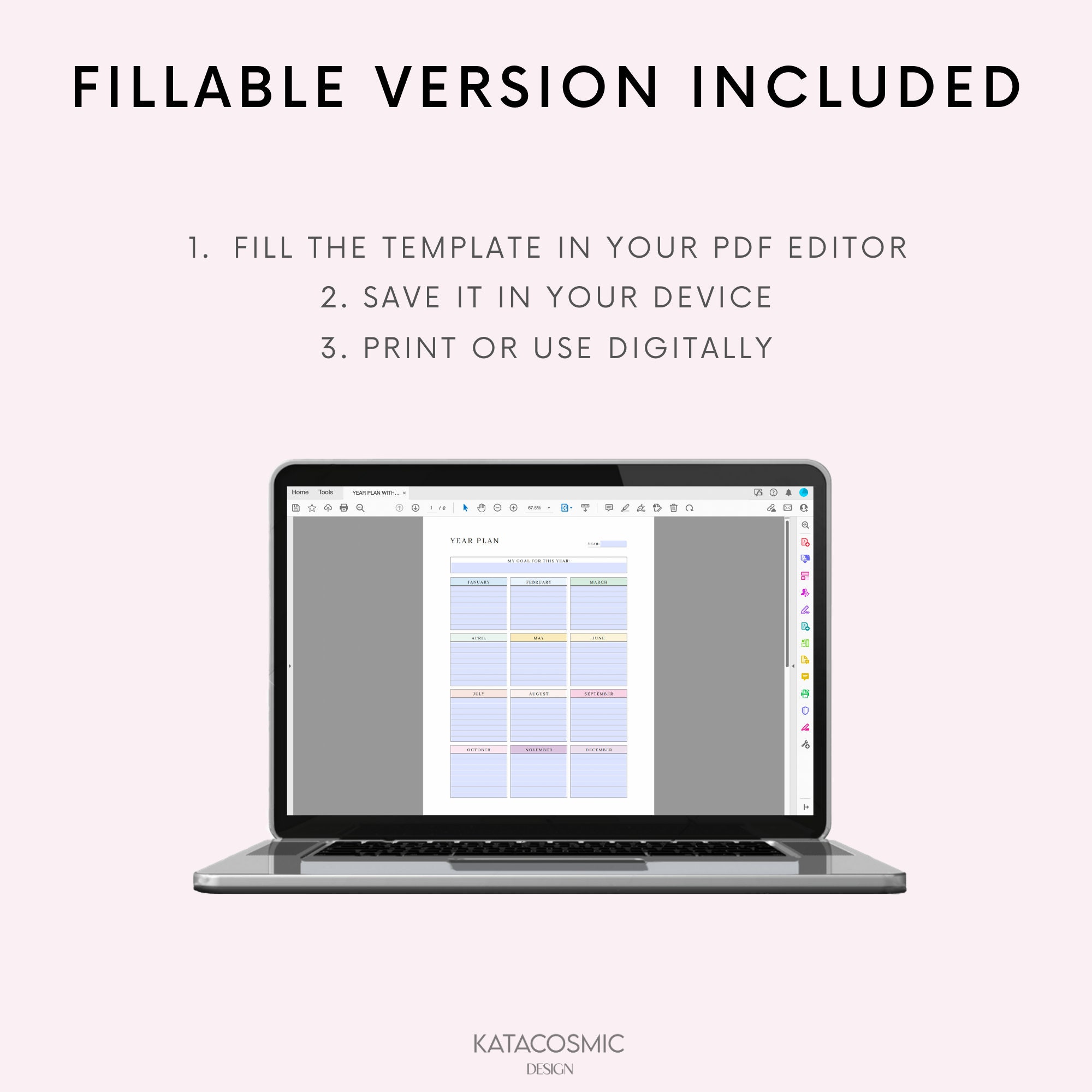 Editable Yearly Planner, Printable Yearly Overview on One Page, Year at ...