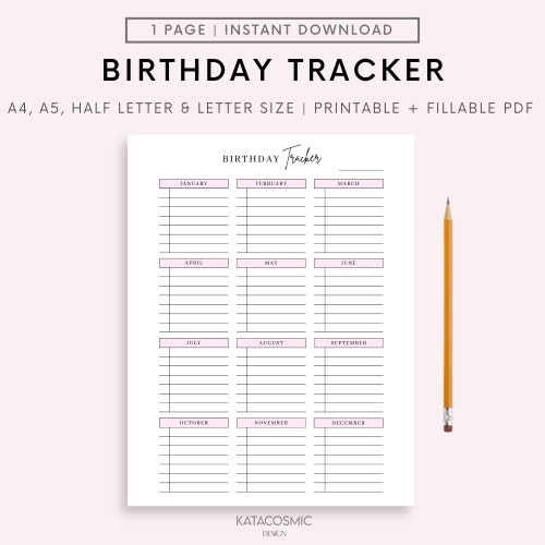 Editable Birthday Tracker Printable Birthday List Digital - Etsy