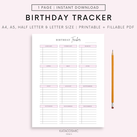 Editable Birthday Tracker Printable Birthday List Digital - Etsy
