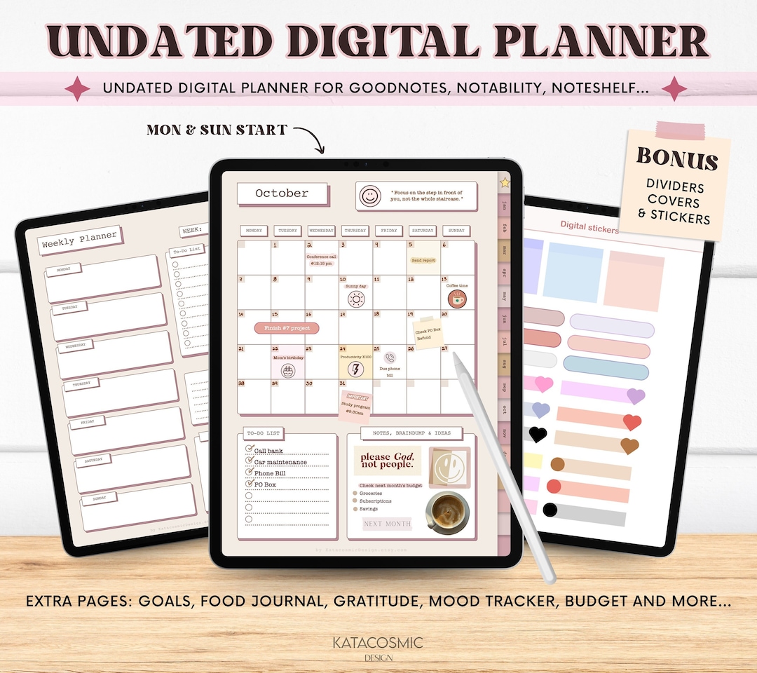 Undated Goodnotes Planner, Monthly Digital Planner, Goodnotes Template ...