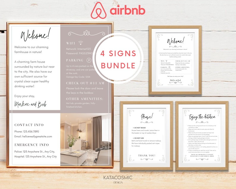 Airbnb Sign Bundle Template, Airbnb Signage, Vacation Rental, Wifi Sign ...