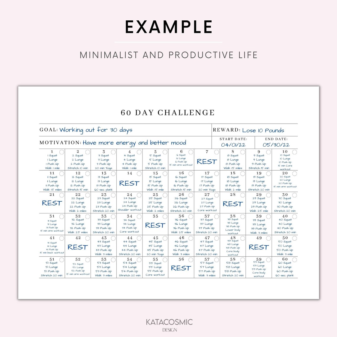 60 Day Challenge, Goal Setting, Goal Progress Tracker, Habit Forming ...
