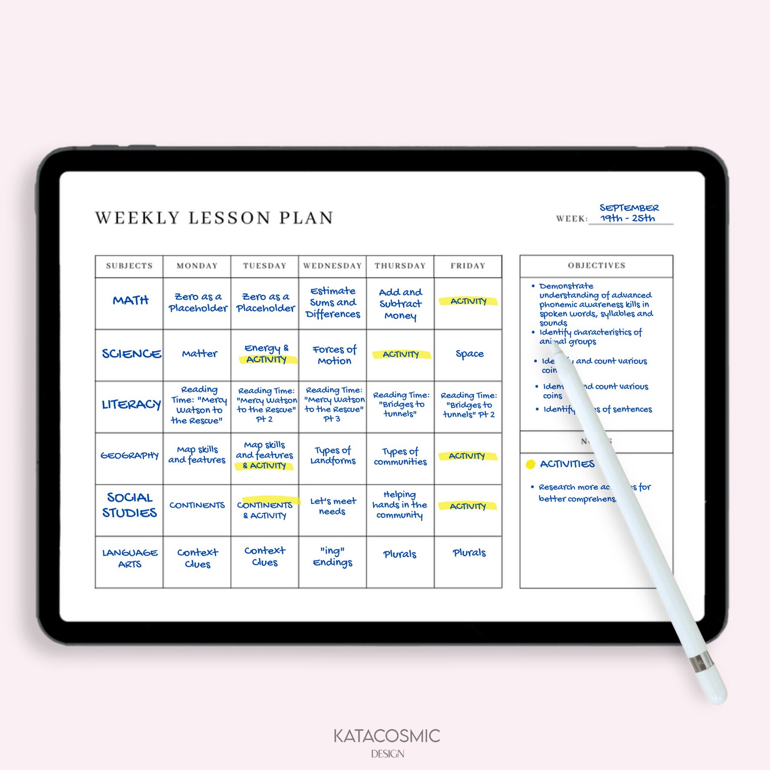 Printable Editable Weekly Lesson Plan Teacher Planner Simple - Etsy