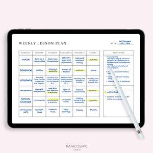 Printable Editable Weekly Lesson Plan, Teacher Planner, Simple School ...