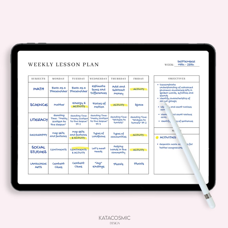 Printable Editable Weekly Lesson Plan Teacher Planner Simple - Etsy