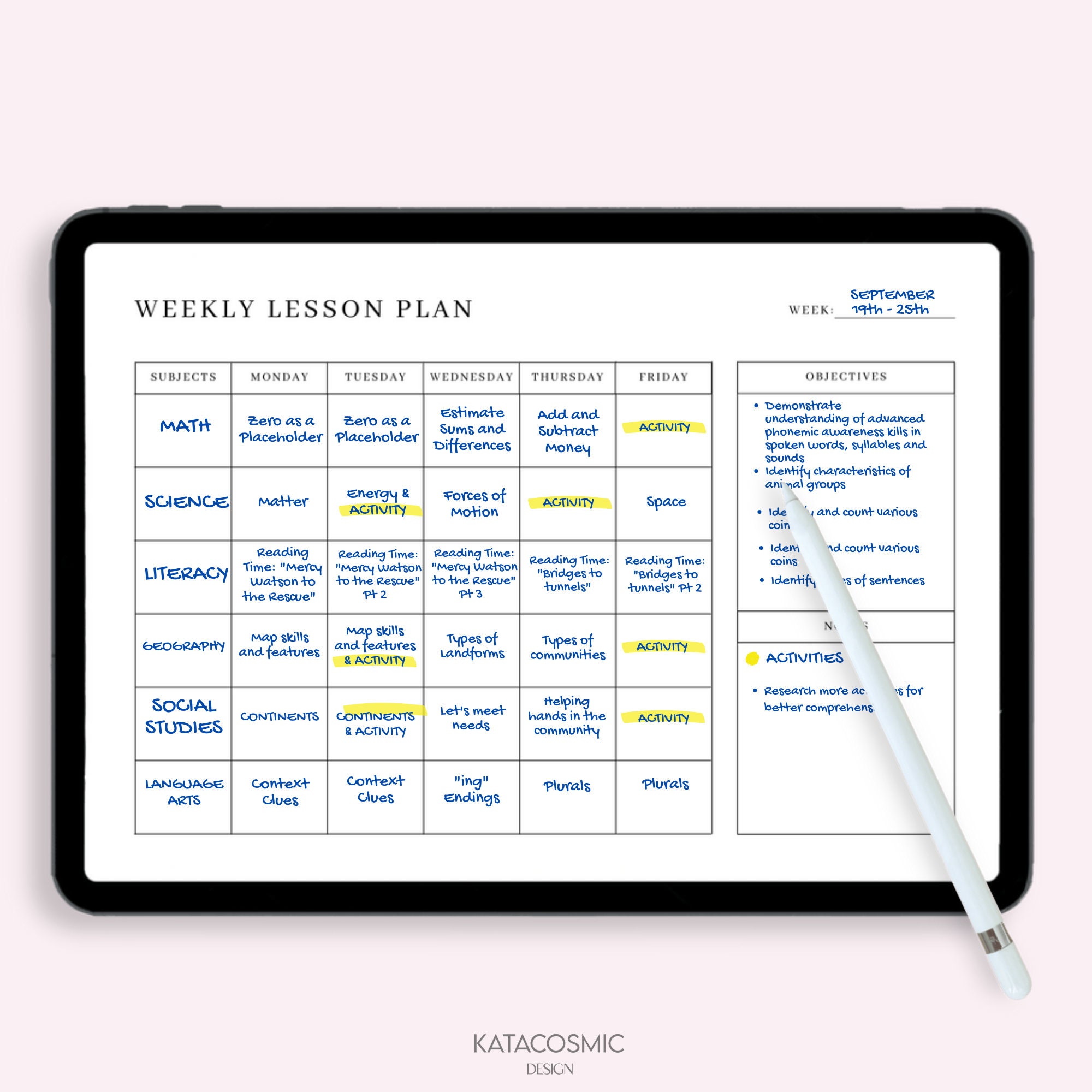 Printable Editable Weekly Lesson Plan Teacher Planner Simple - Etsy