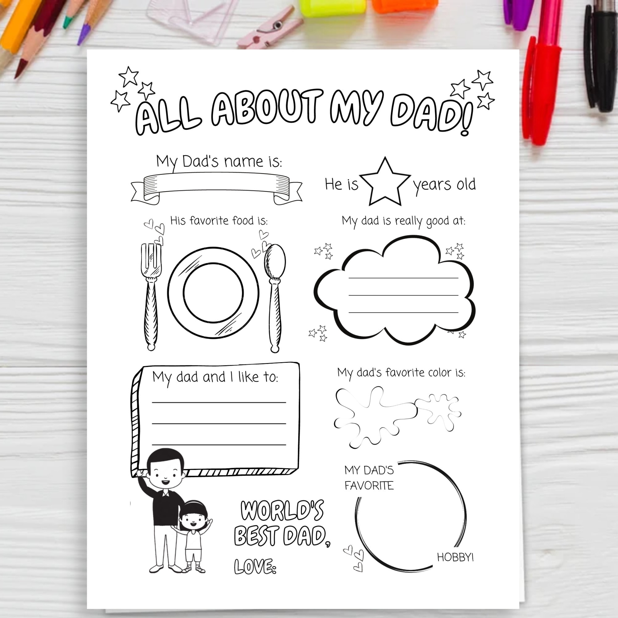 Printable All About Dad Fill in Template Kids Gift for - Etsy