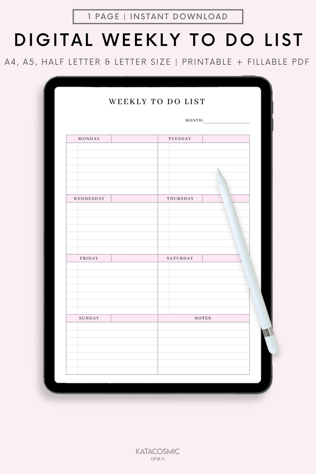 Digital Weekly to Do List for iPad and Tablet | A Week on a Page | Week ...
