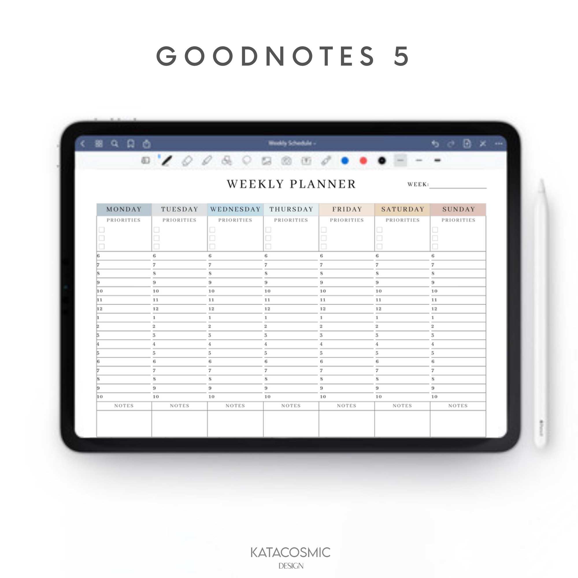 Digital Weekly Schedule for Goodnotes, 24/7 Weekly Timetable, Hourly ...