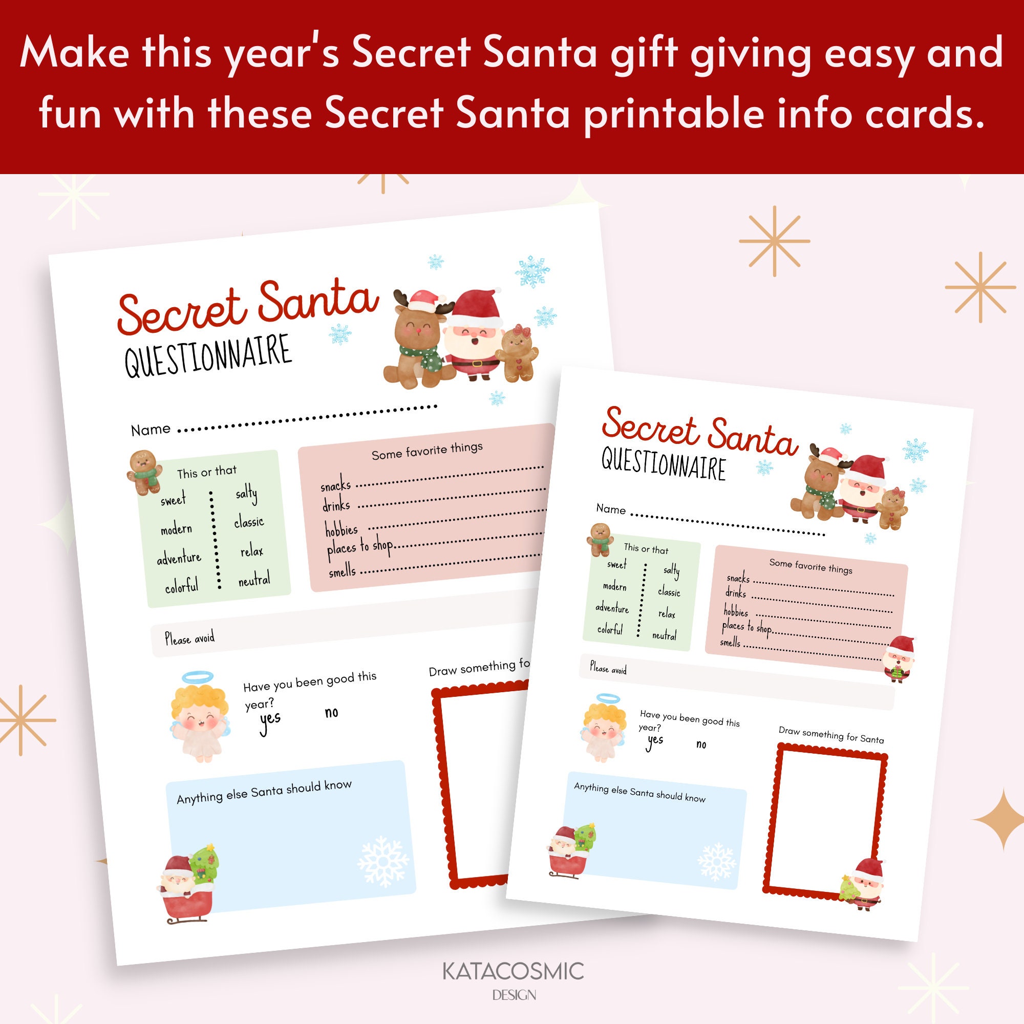 Printable Secret Santa Gift Exchange Questionnaire for Christmas and ...