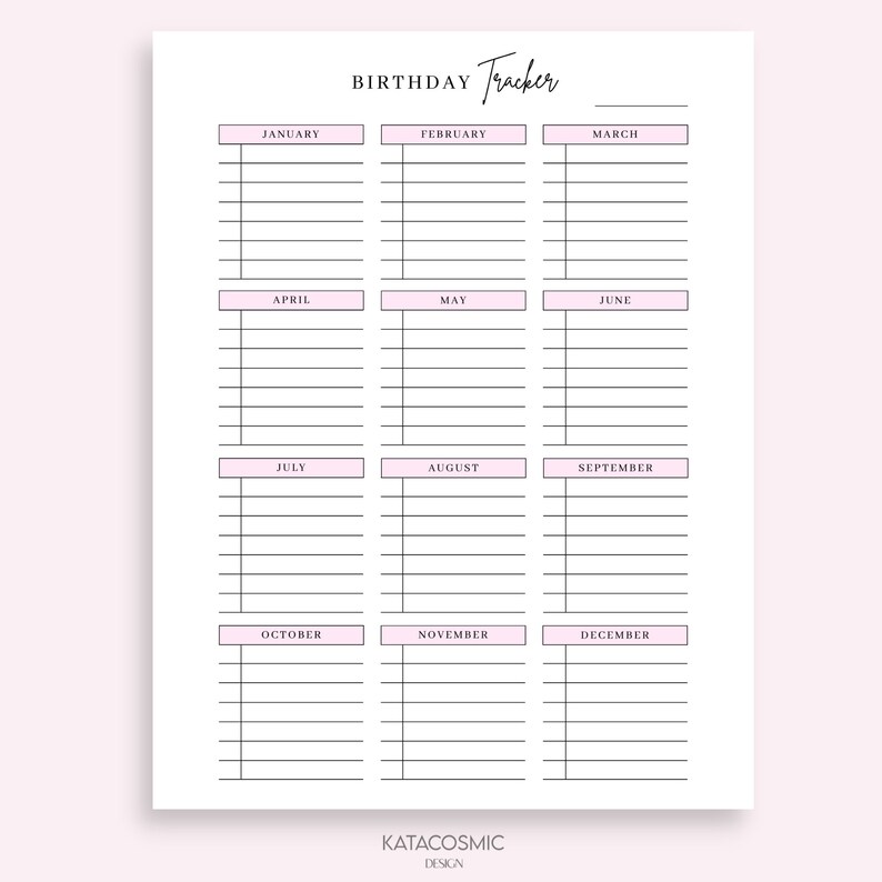Editable Birthday Tracker Printable Birthday List Digital - Etsy