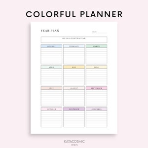 Editable Yearly Planner, Printable Yearly Overview on One Page, Year at ...