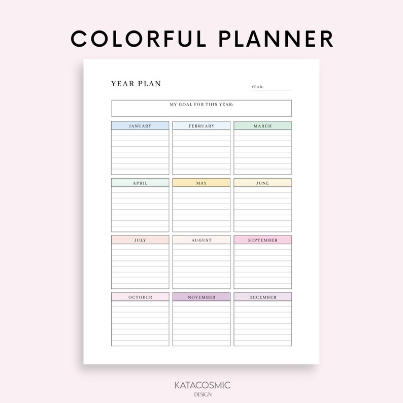 Editable Yearly Planner Printable Yearly Overview on One - Etsy