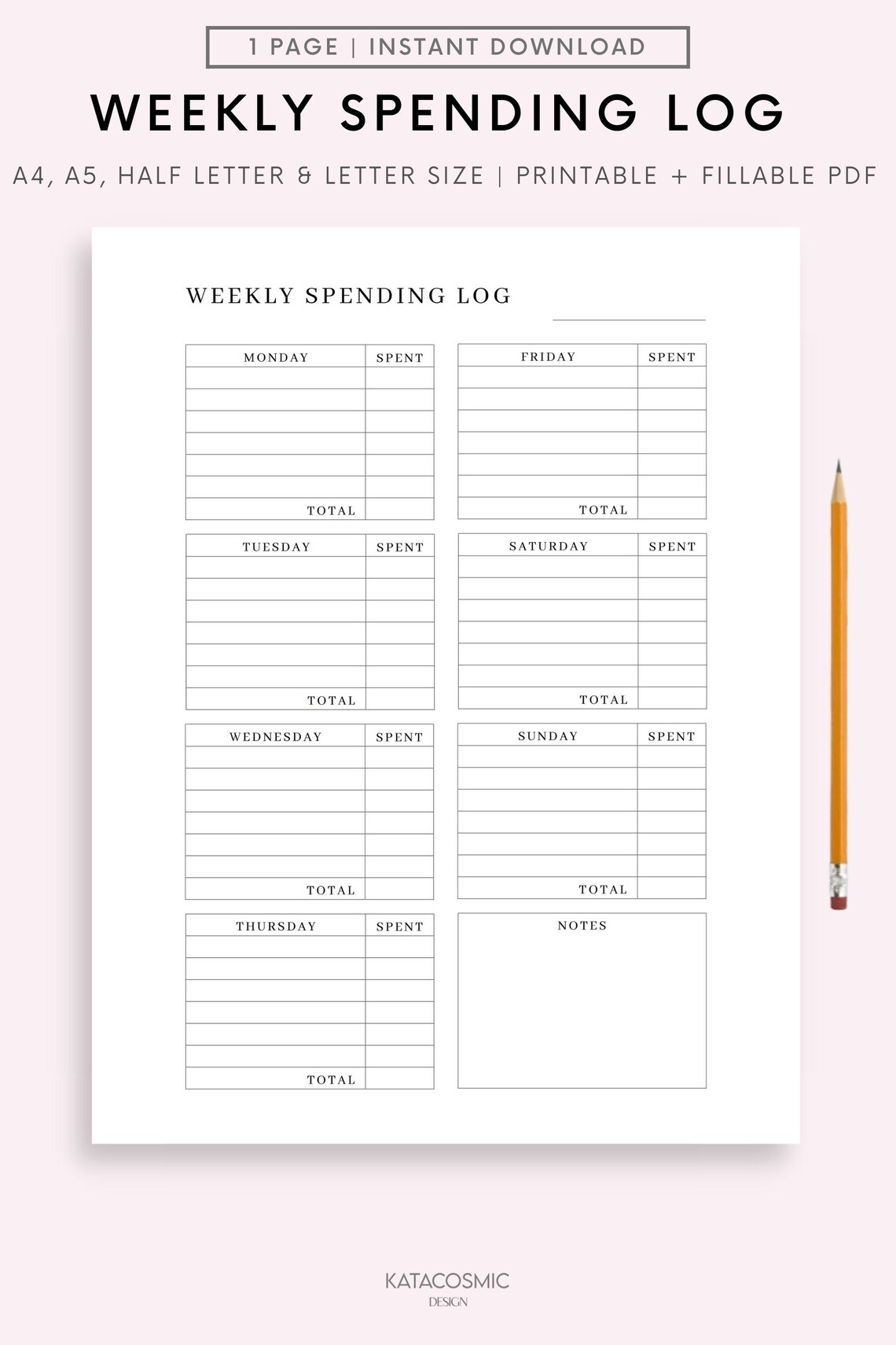 Weekly Spending Tracker Spending Tracker Expense Tracker - Etsy