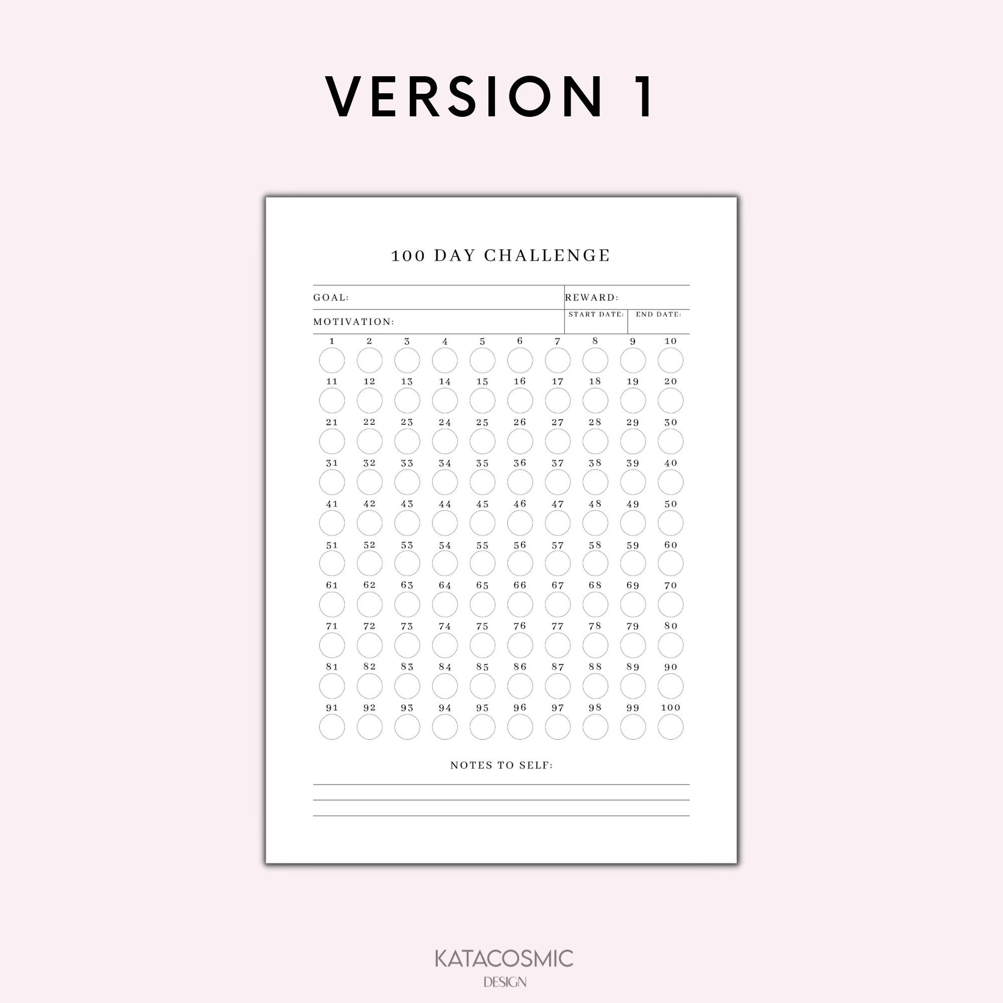 100 Day Challenge, Goal Setting, Goal Progress Tracker, Habit Forming ...