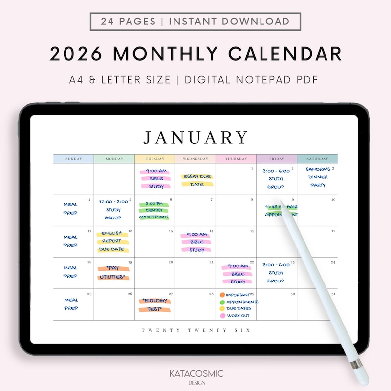 1 Page 2026 Calendar - Etsy