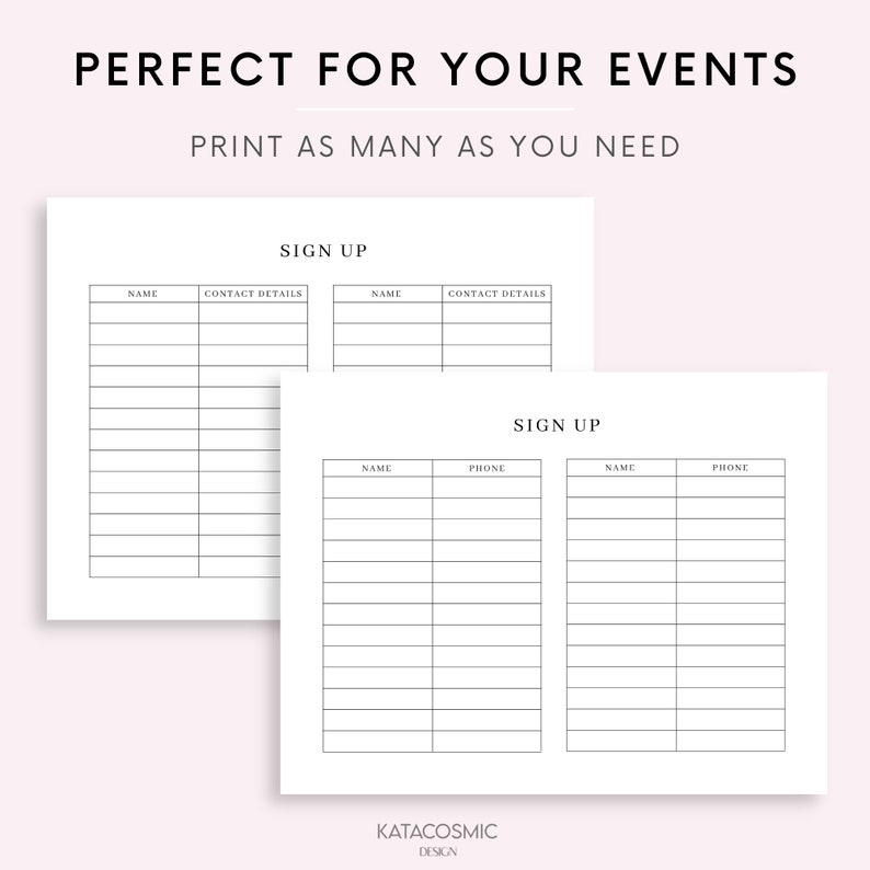 Minimalist Sign up Sheet, 3 Email Sign up Forms, PRINTABLE Sign Up ...