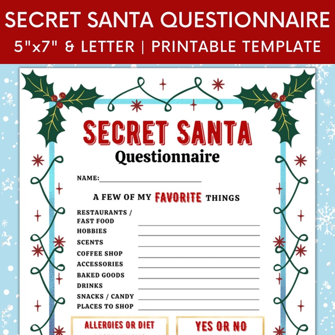 Printable Secret Santa Questionnaire for Christmas Gift Exchange ...