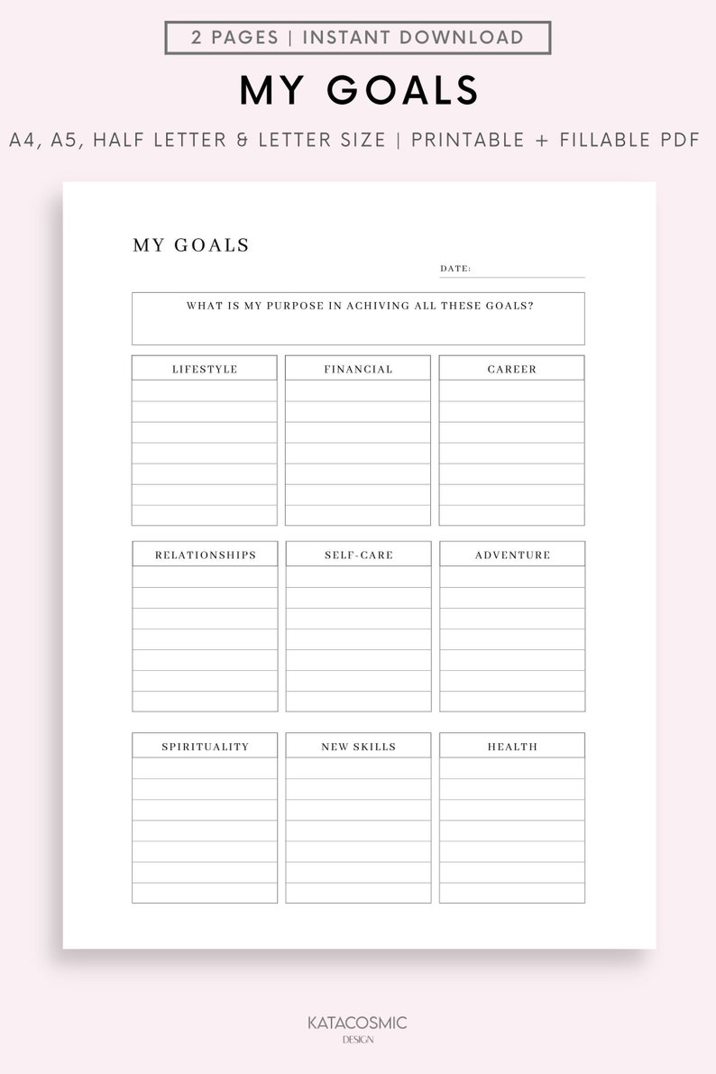 9 Goals Personal Development Planner Printable & Fillable PDF - Etsy