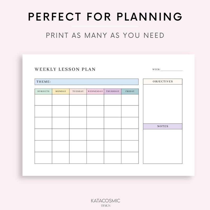 Printable Weekly Lesson Plan Template Preschool/kindergarten - Etsy