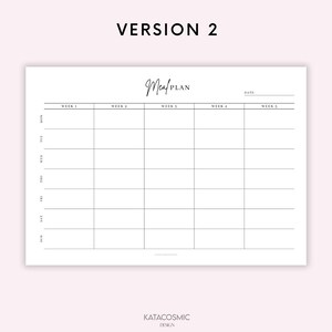 Monthly Meal Planner Printable Landscape, 30 Day Menu Planner, Food ...