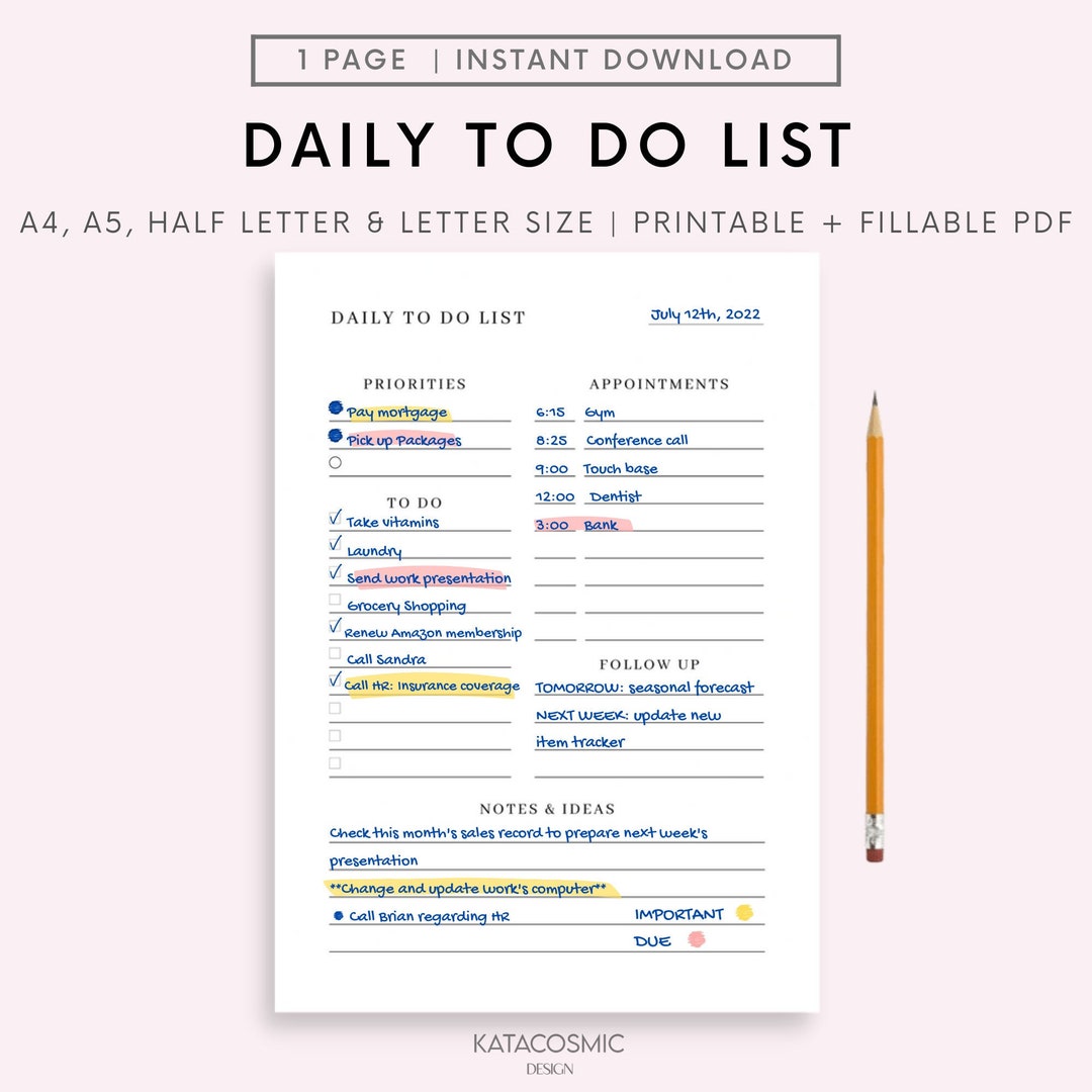 Daily to Do List Printable, Instant Download, Minimal Productivity ...