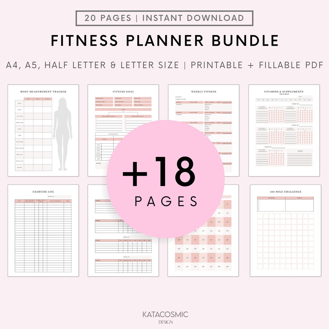 Fitness Planner, Weight Loss Tracker, BUNDLE, Workout Planner Fitness ...