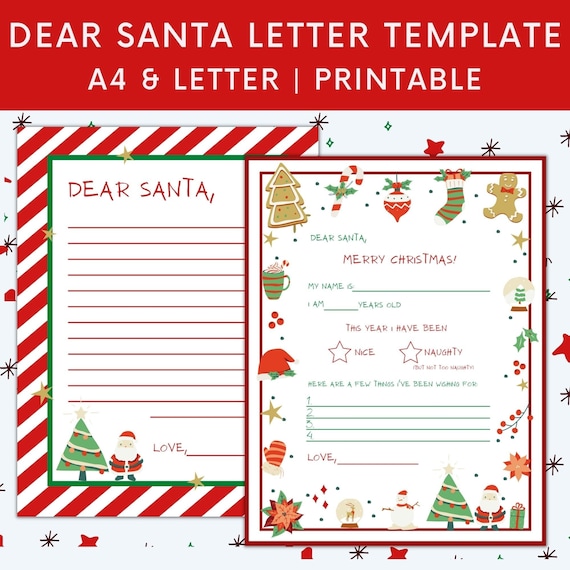 Printable Letter to Santa Claus Dear Santa Letter Template | Etsy