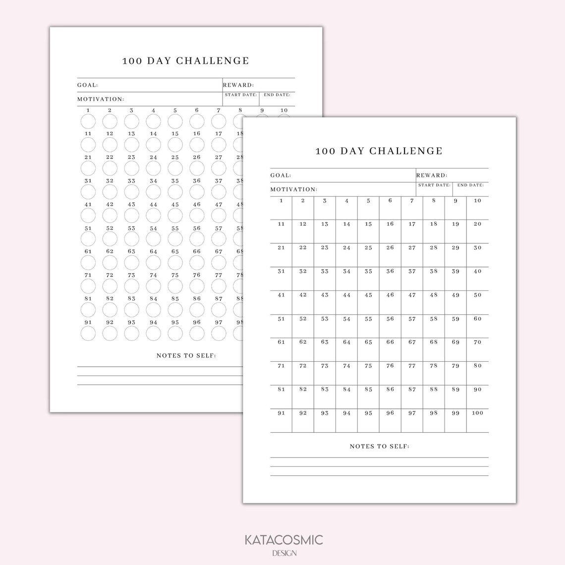 100 Day Challenge Goal Setting Goal Progress Tracker Habit | Etsy Canada