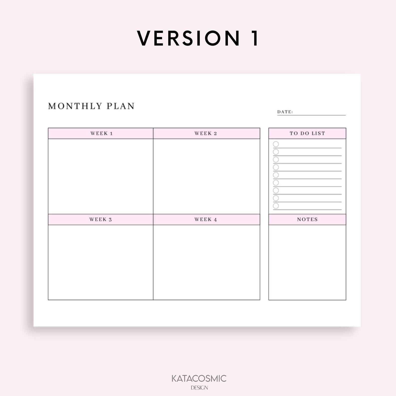 Undated Monthly Planner Printable, Month on Two Pages, Month at a ...